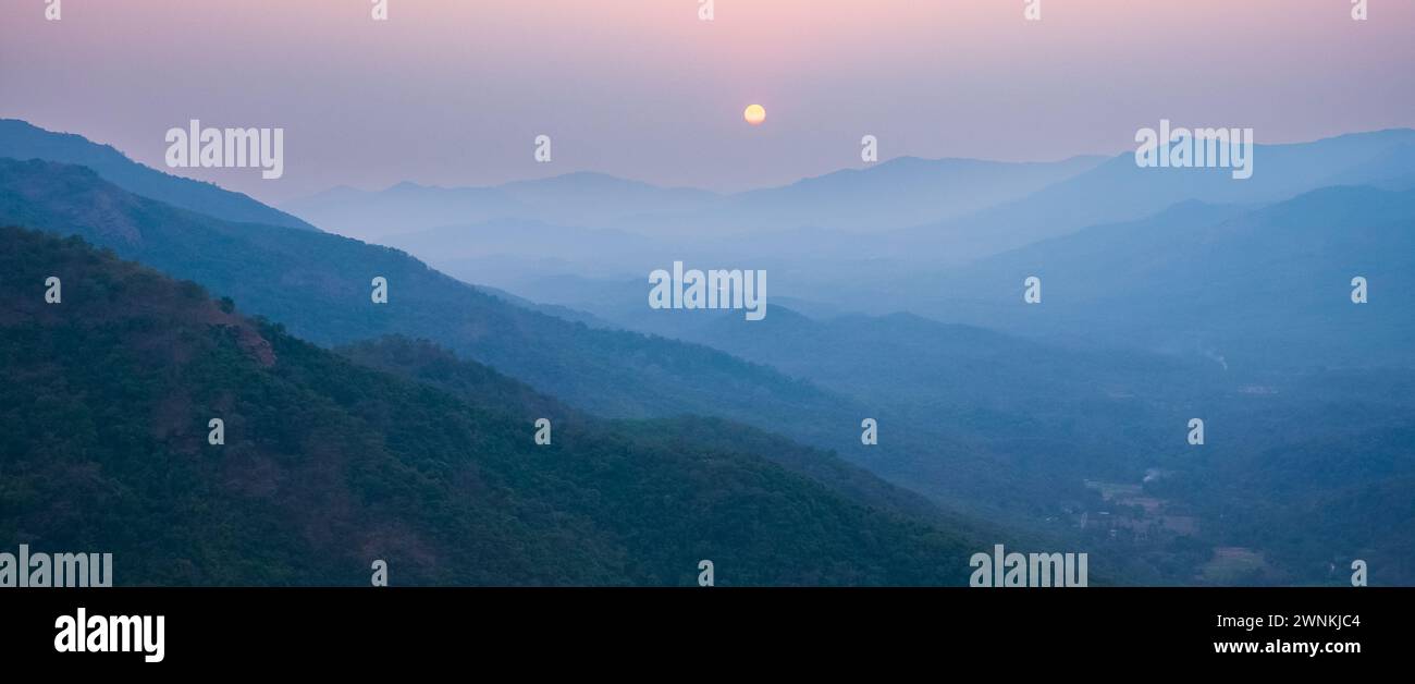 Panoramic view of Western Ghats Mountain range at sunset in Maharashtra ...