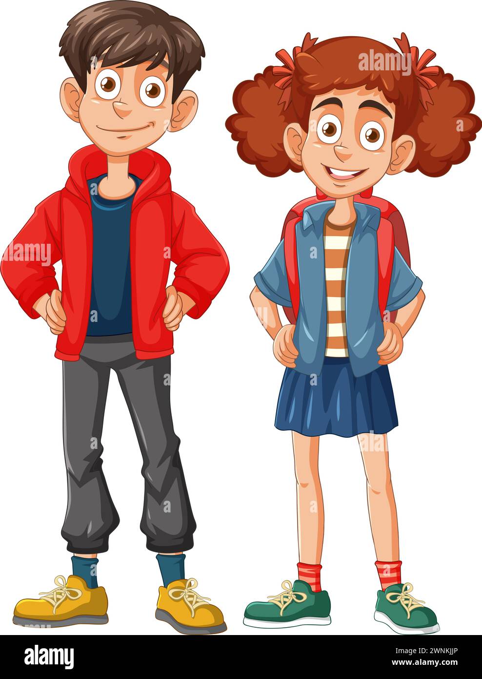 Two happy cartoon children standing side by side Stock Vector Image ...