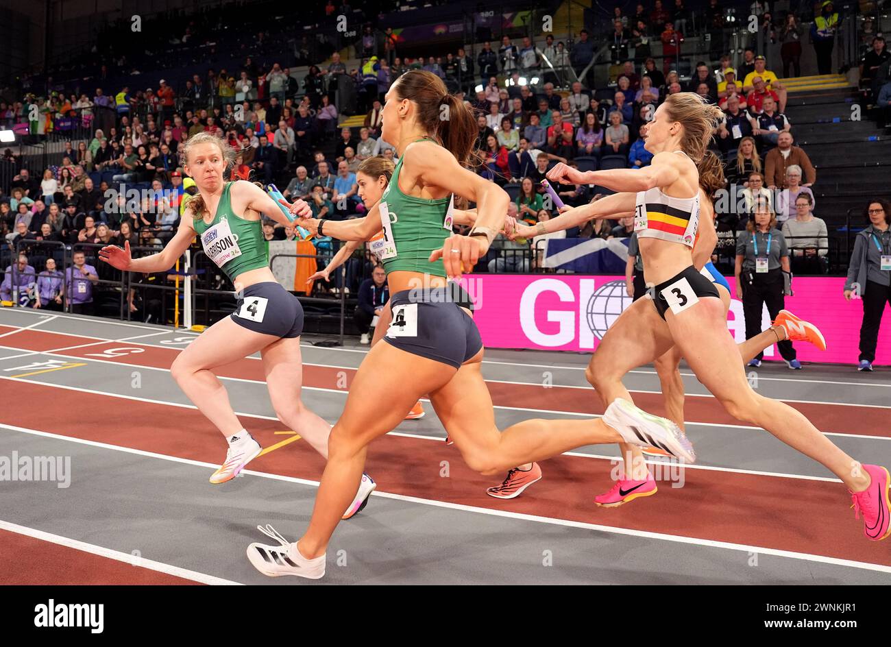 Republic of Ireland's Sophie Becker and Roisin Harrison in action in their Women's 4 x 400m ...