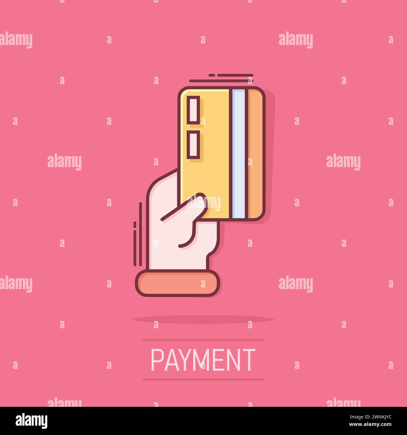 Credit card with hand icon in comic style. Payment cartoon vector ...