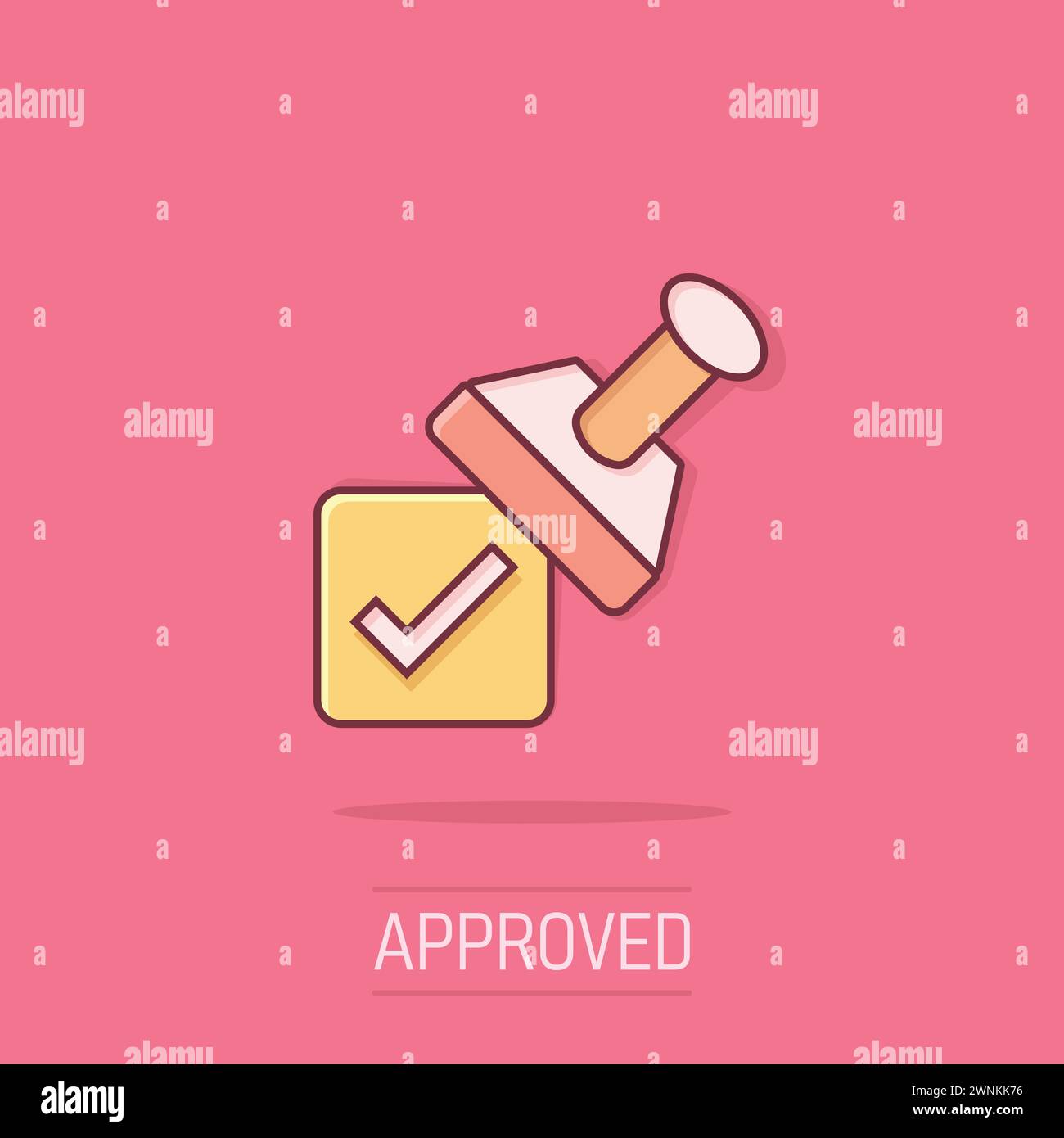 Approve stamp icon in comic style. Accept check mark cartoon vector ...