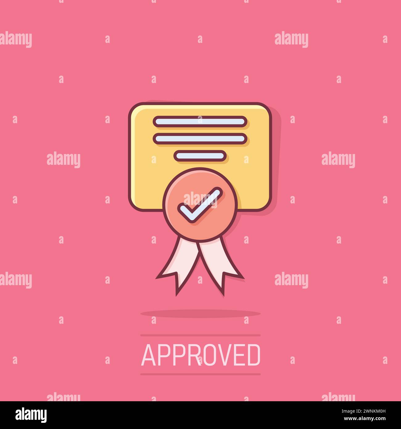 Approve certificate icon in comic style. Document check mark cartoon ...