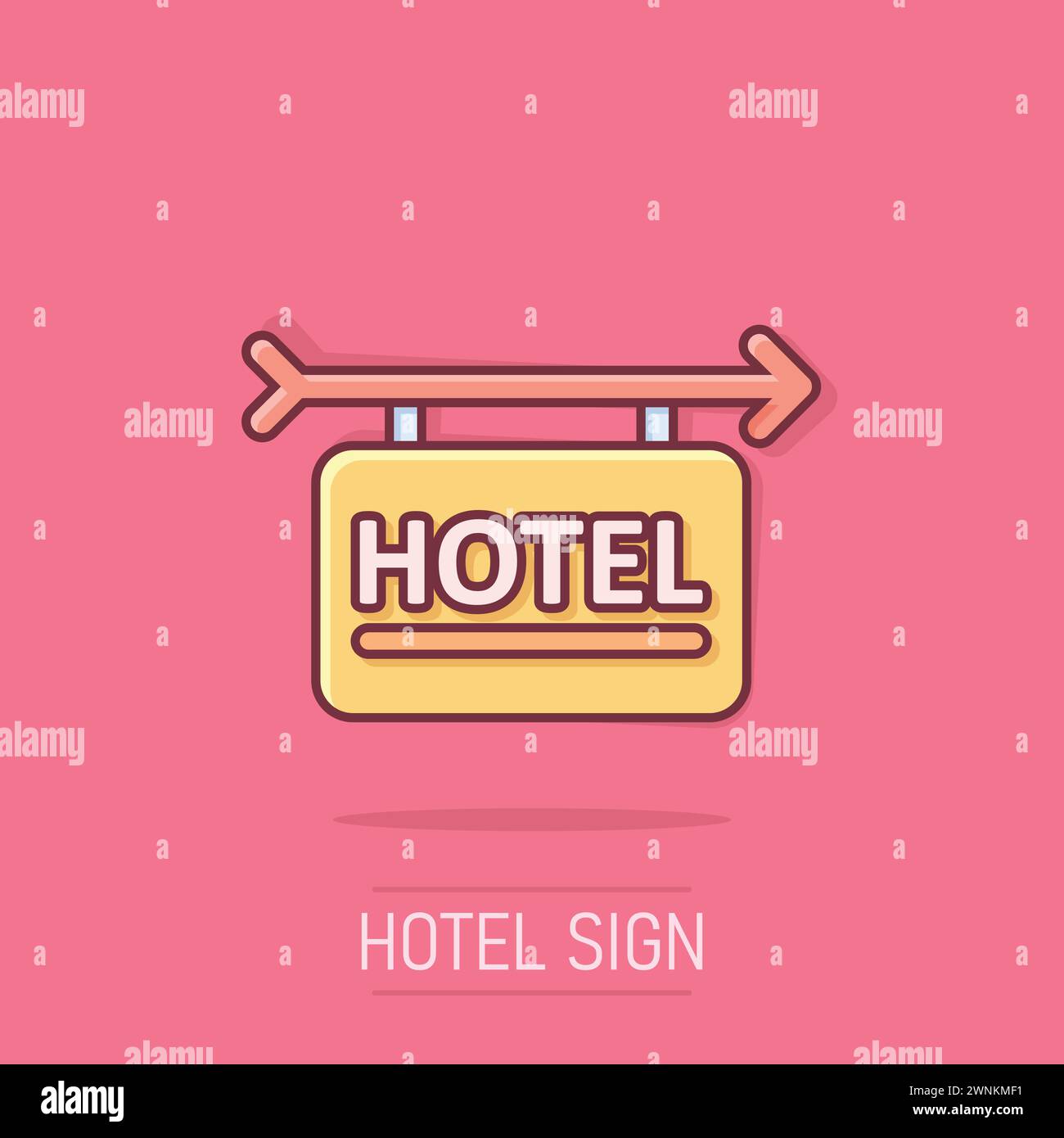 Hotel sign icon in comic style. Inn cartoon vector illustration on ...