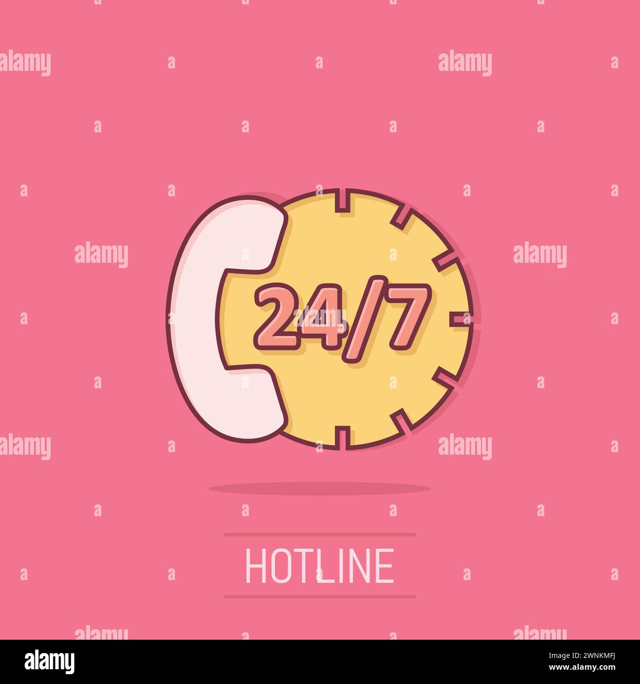 Phone service 24/7 icon in comic style. Telephone talk cartoon vector ...