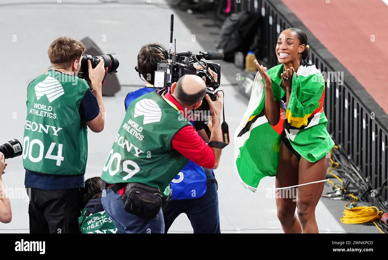 Commonwealth of Dominica's Thea LaFond celebrates after winning the ...