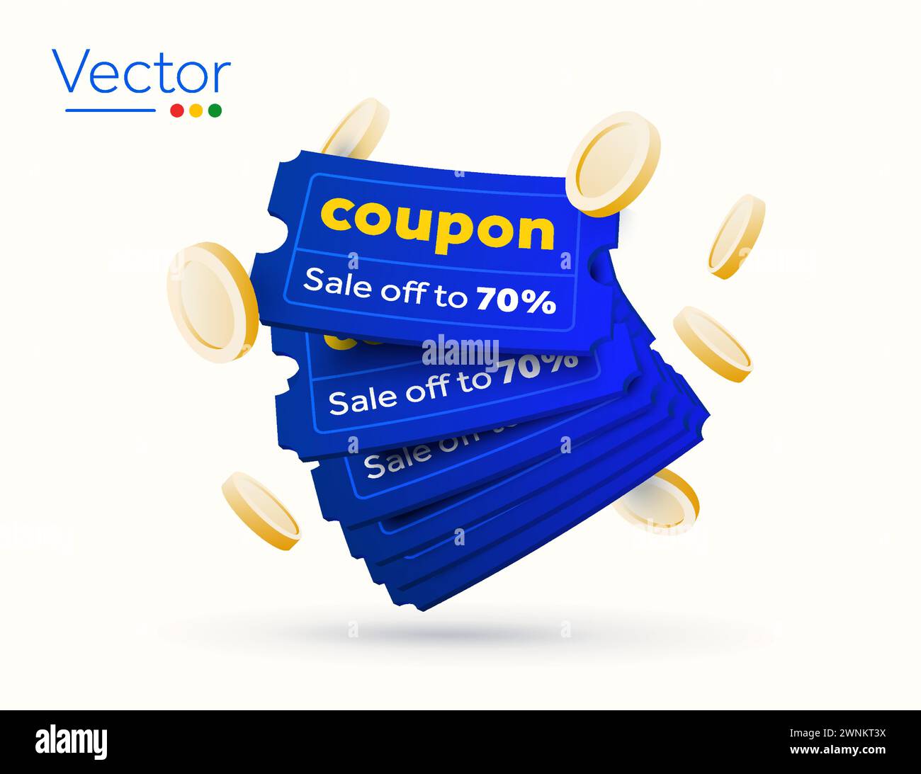 3d Stack of coupons in blue with code promotion, isolated on white ...
