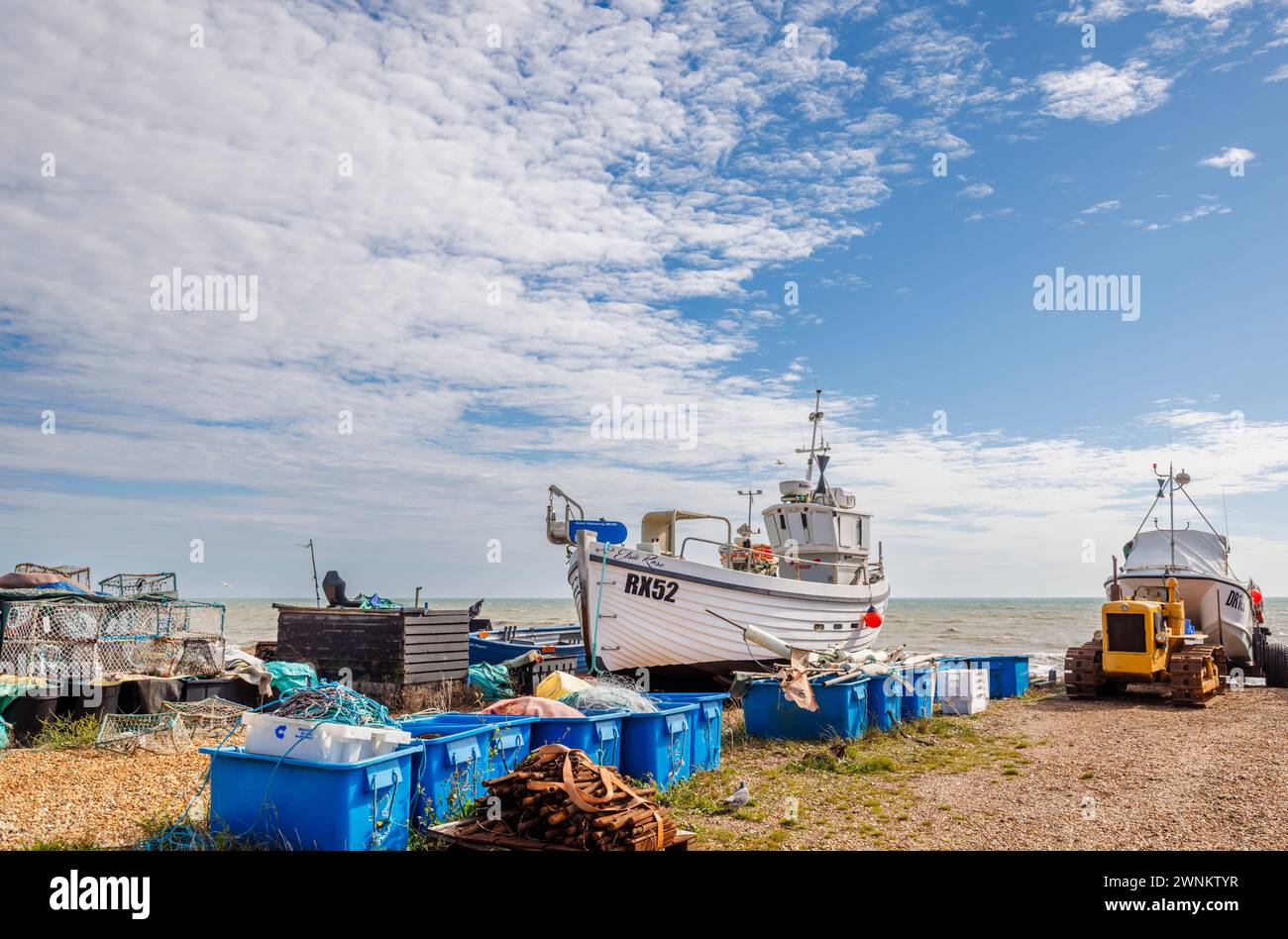 Beached traditional small fishing boats in the Hastings Land Based ...