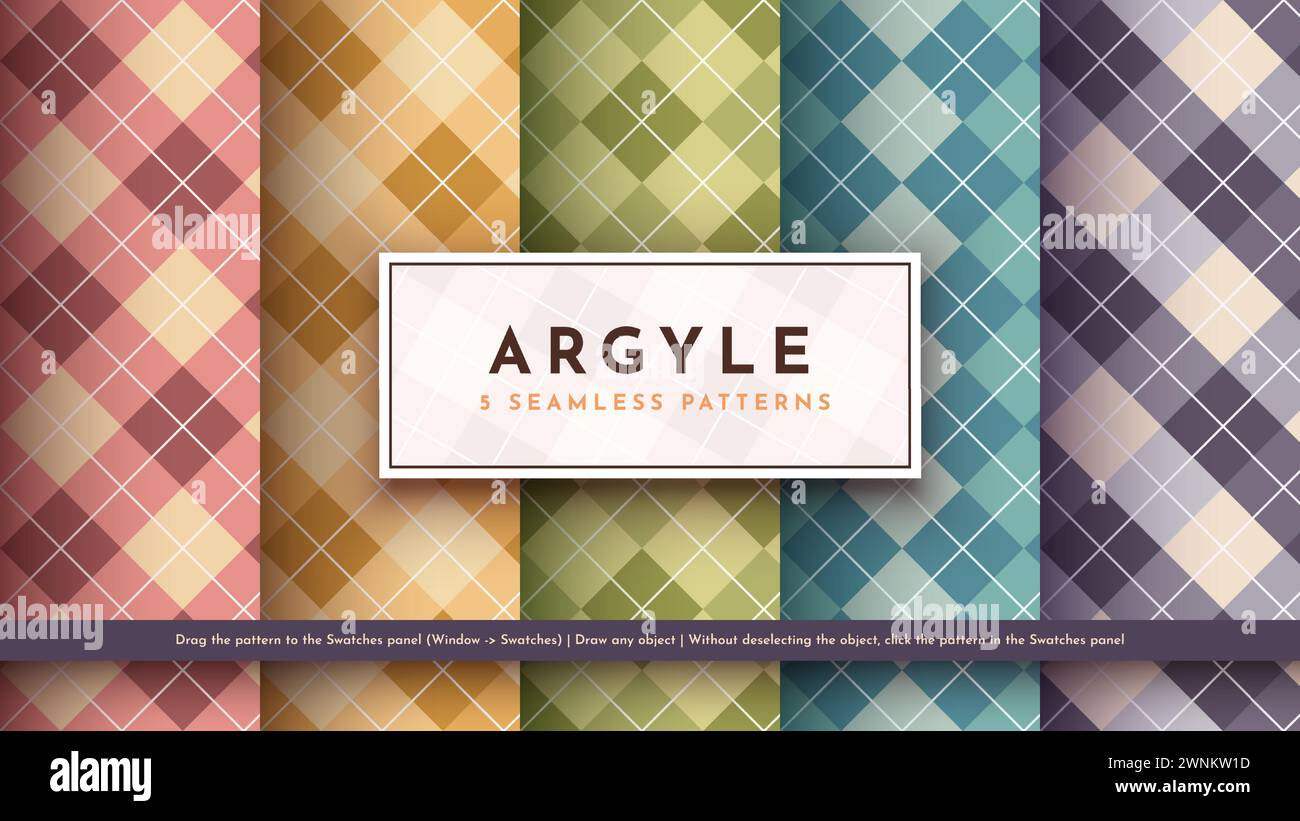 Set 5 Seamless Argyle Pattern. Traditional Scottish Texture. Fashionable Fabric. Textile ...