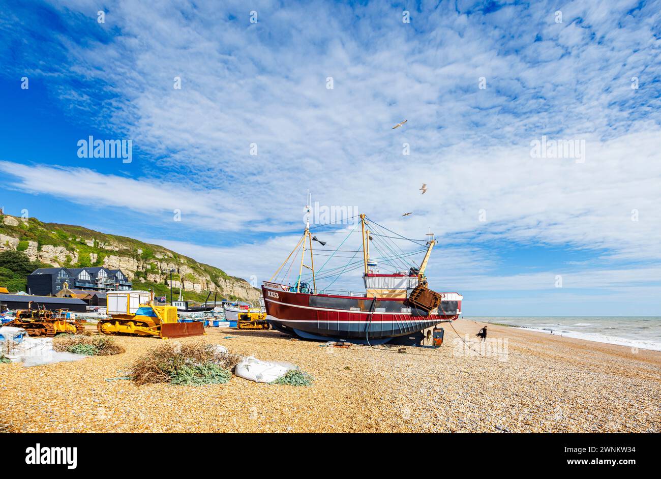 Beached traditional small fishing boats in the Hastings Land Based ...