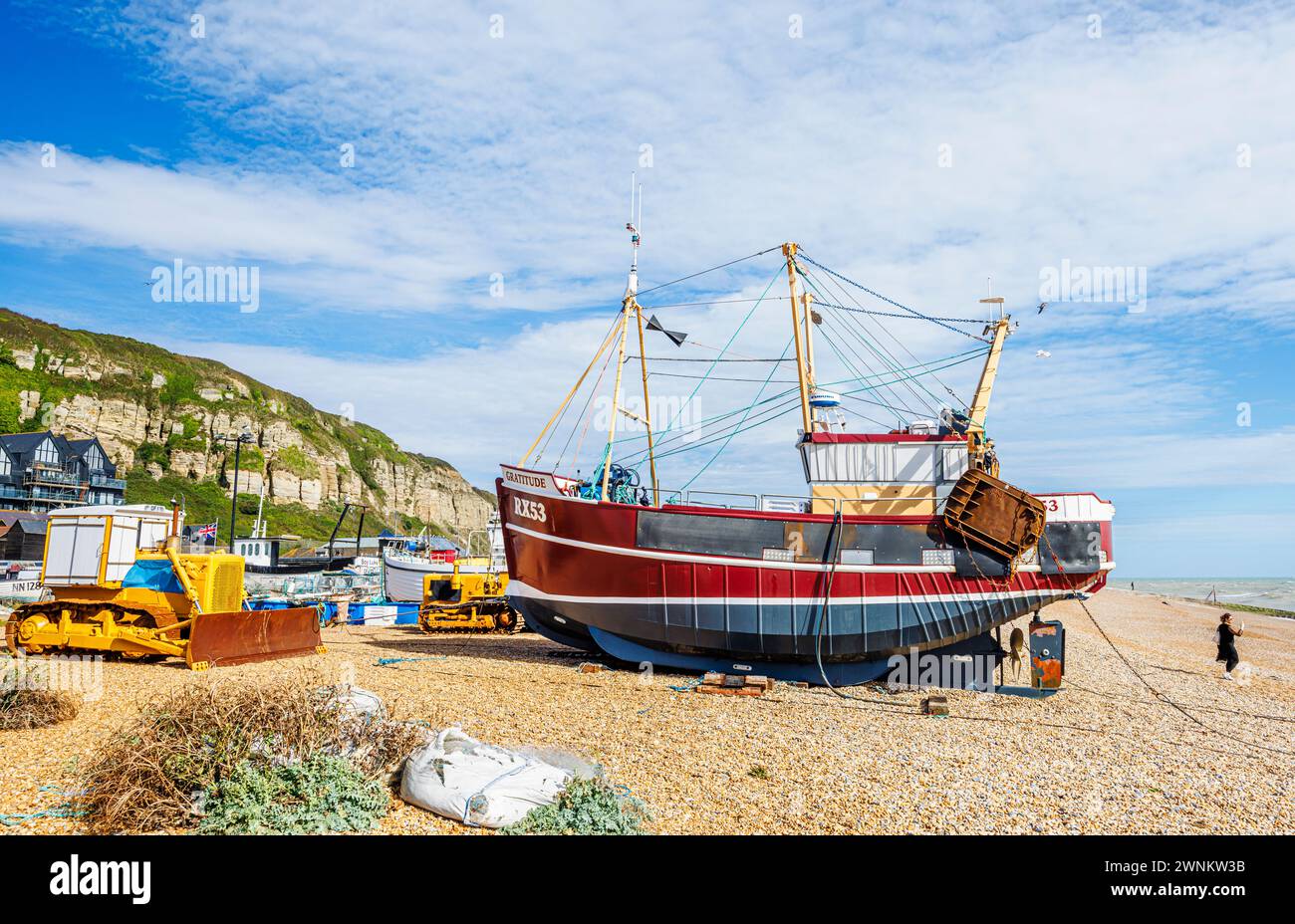 Beached traditional small fishing boats in the Hastings Land Based ...