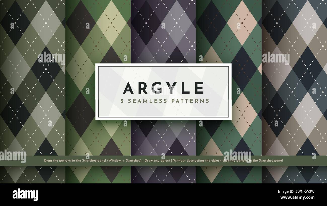 Set 5 Seamless Military Argyle Pattern. Traditional Rhombus Texture ...