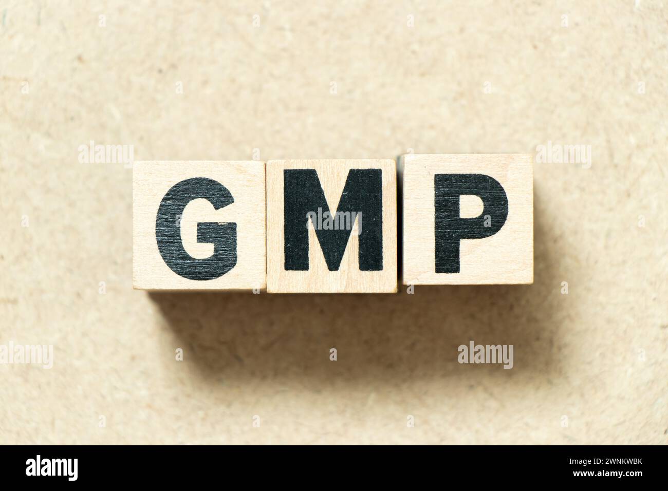 Alphabet letter block in word GMP (Abbreviation of good manufacturing ...