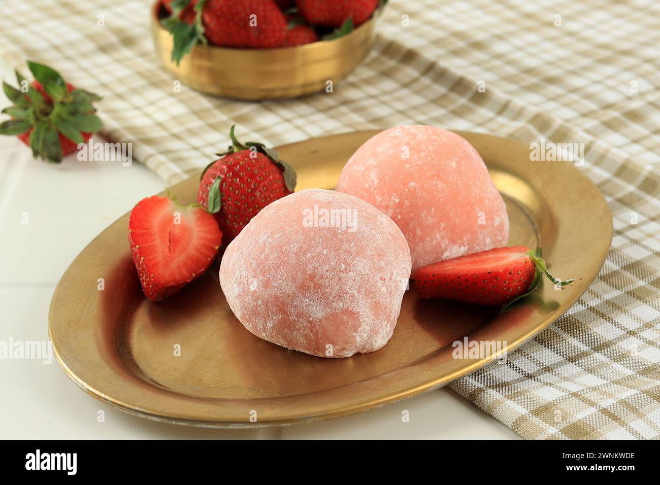 Japanese Strawberry Mochi. Strawberries in the Rice Cake or Dango Stock ...
