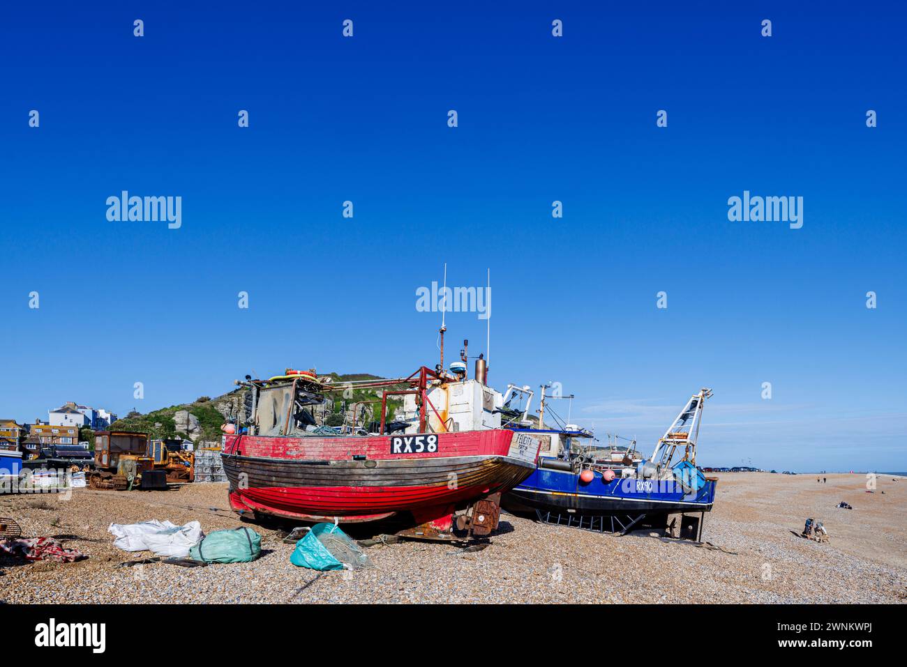 Beached traditional small fishing boats in the Hastings Land Based ...