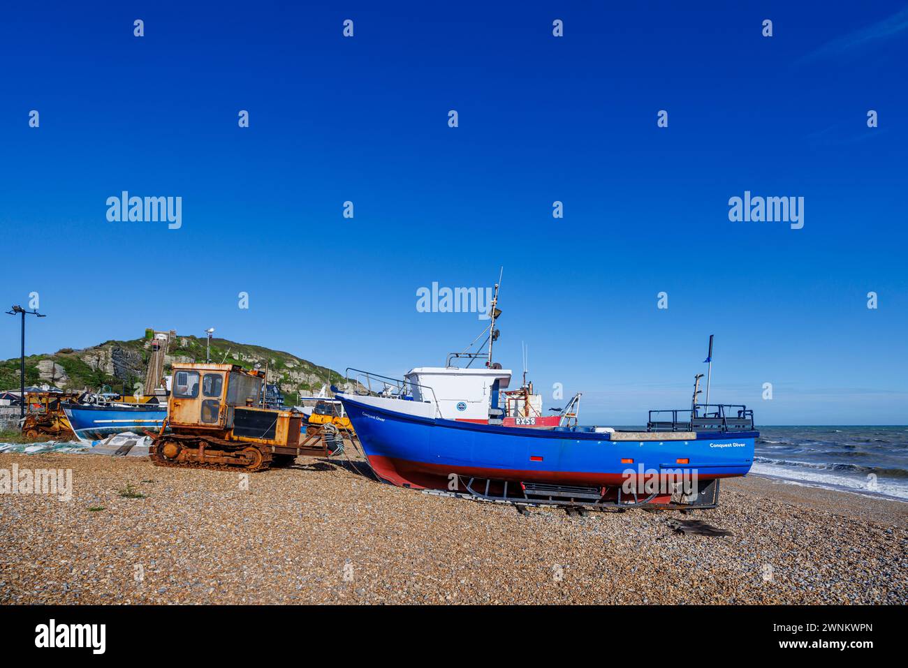 Beached traditional small fishing boats in the Hastings Land Based ...