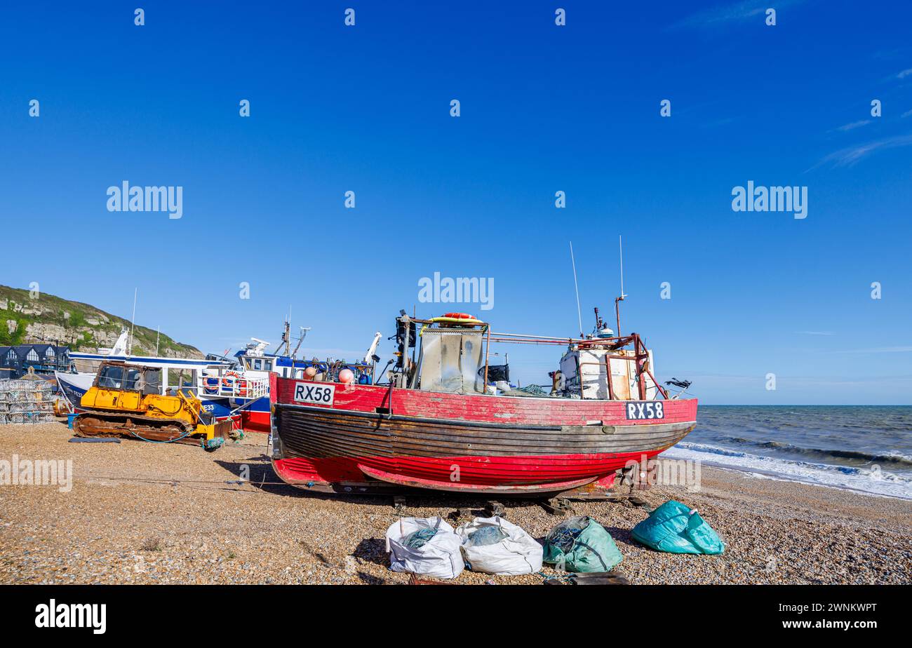 Beached traditional small fishing boats in the Hastings Land Based ...