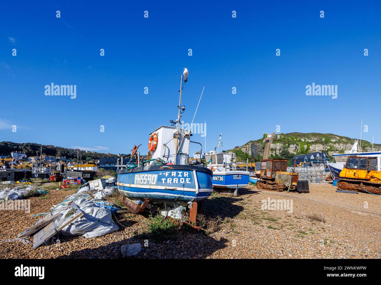 Beached traditional small fishing boats in the Hastings Land Based ...