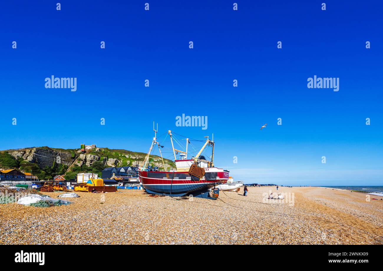 Beached traditional small wooden fishing boat 'Gratitude' hauled up on ...