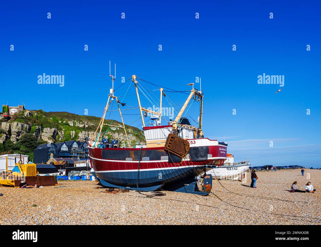 Beached traditional small wooden Hastings Land Based Fishing Fleet ...