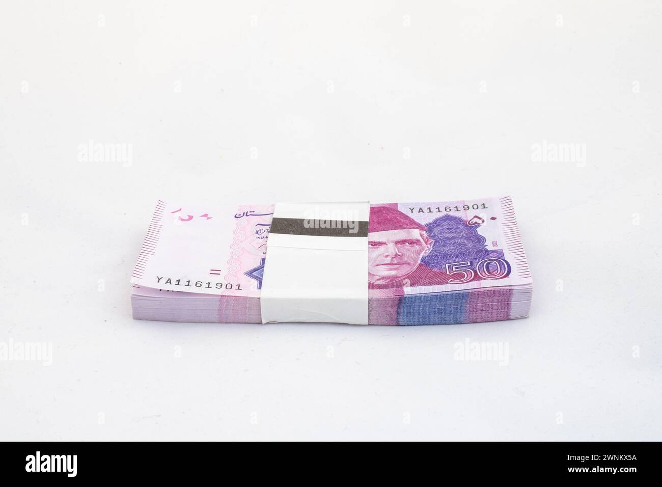 Pakistan fifty rupees banknote bundle on white isolated background ...