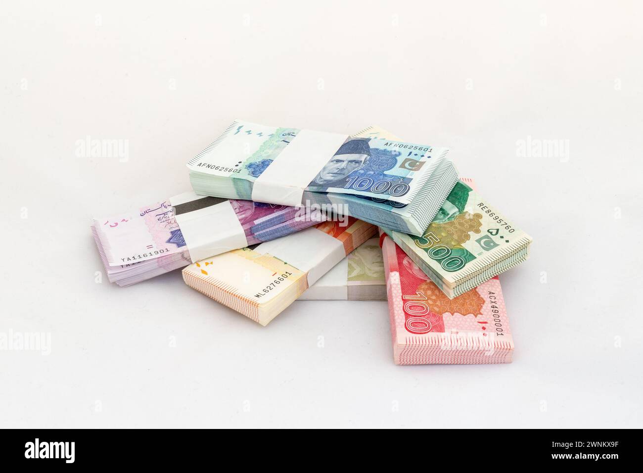 Heap of Pakistani currency bundles on white isolated background Stock ...