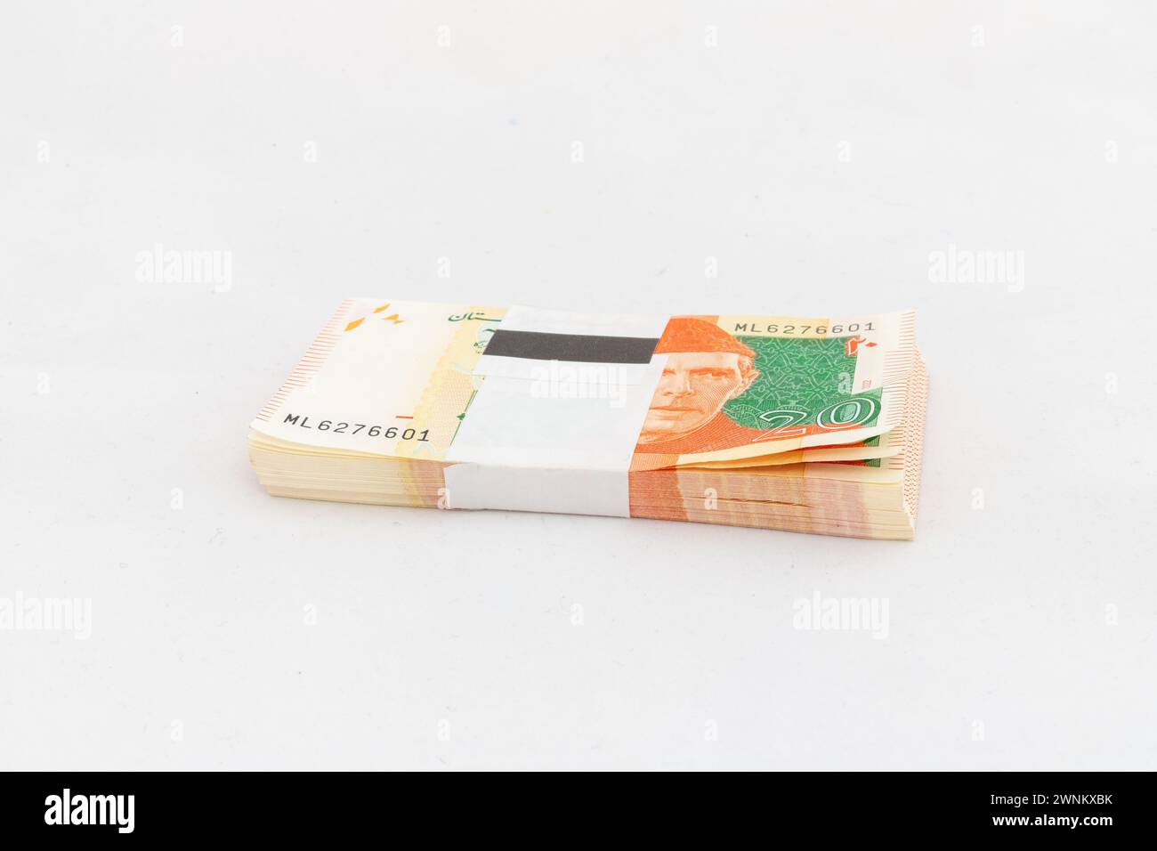Pakistan twenty rupees banknote bundle on white isolated background ...