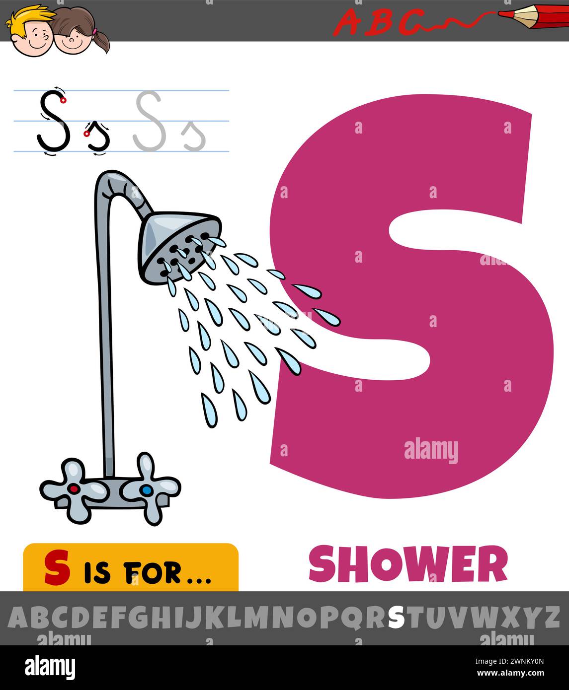 Educational cartoon illustration of letter S from alphabet with shower ...