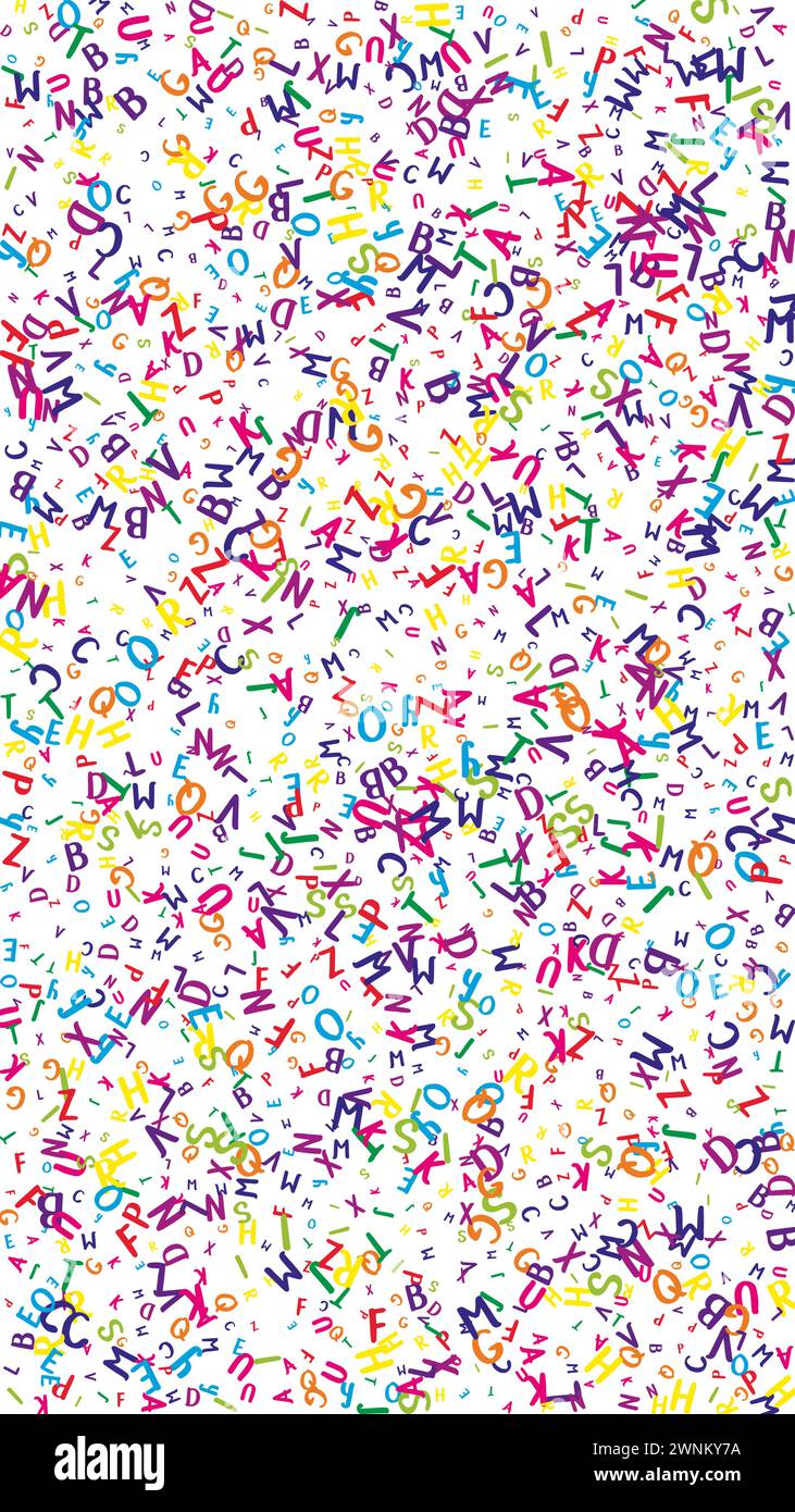 Scattered letters of latin alphabet. Colorful childish floating ...