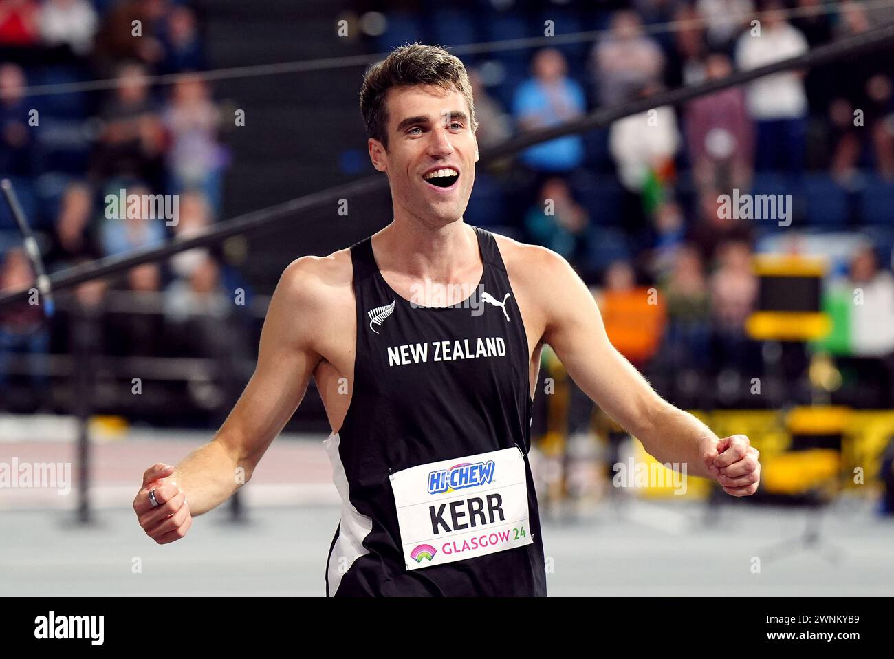 New Zealand's Hamish Kerr celebrates after winning the Men's High Jump ...