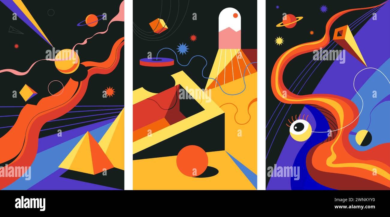 Surreal realm, geometric bodies and mystical signs Stock Vector Image ...