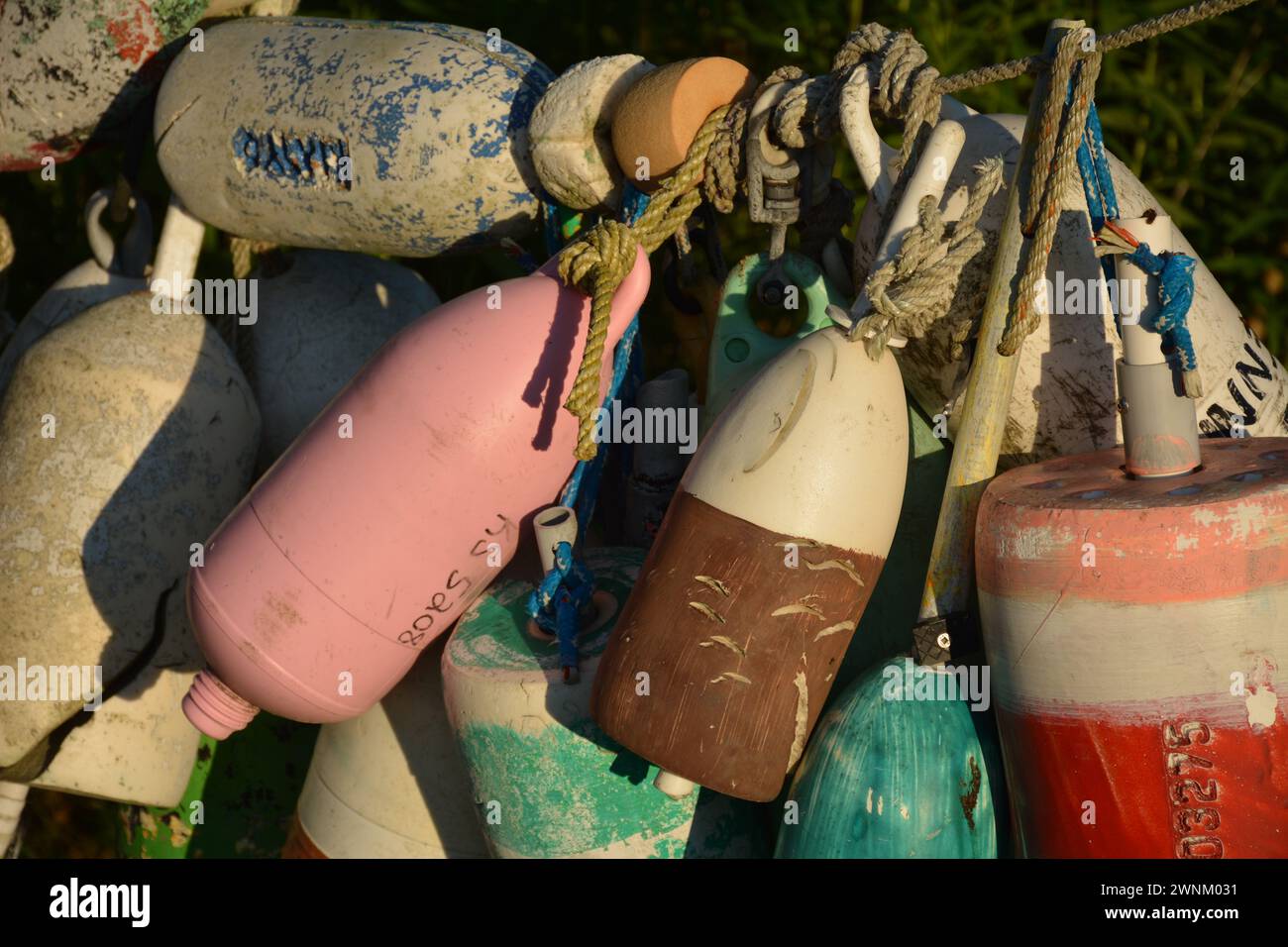 Collection of colourful fishing buoys Stock Photo - Alamy