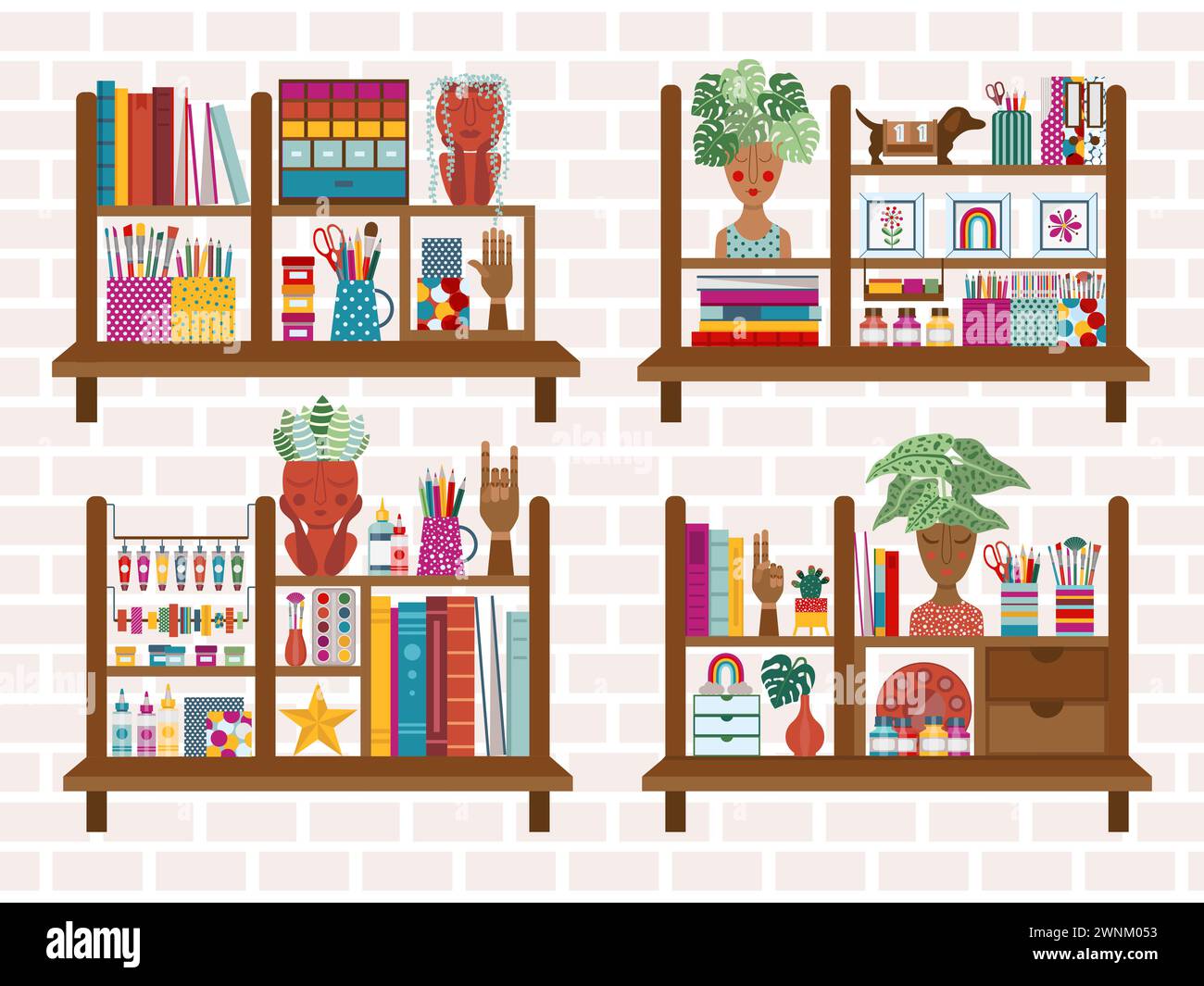 Creative Home Art Studio Shelf Decor in Flat Stock Vector Image & Art ...