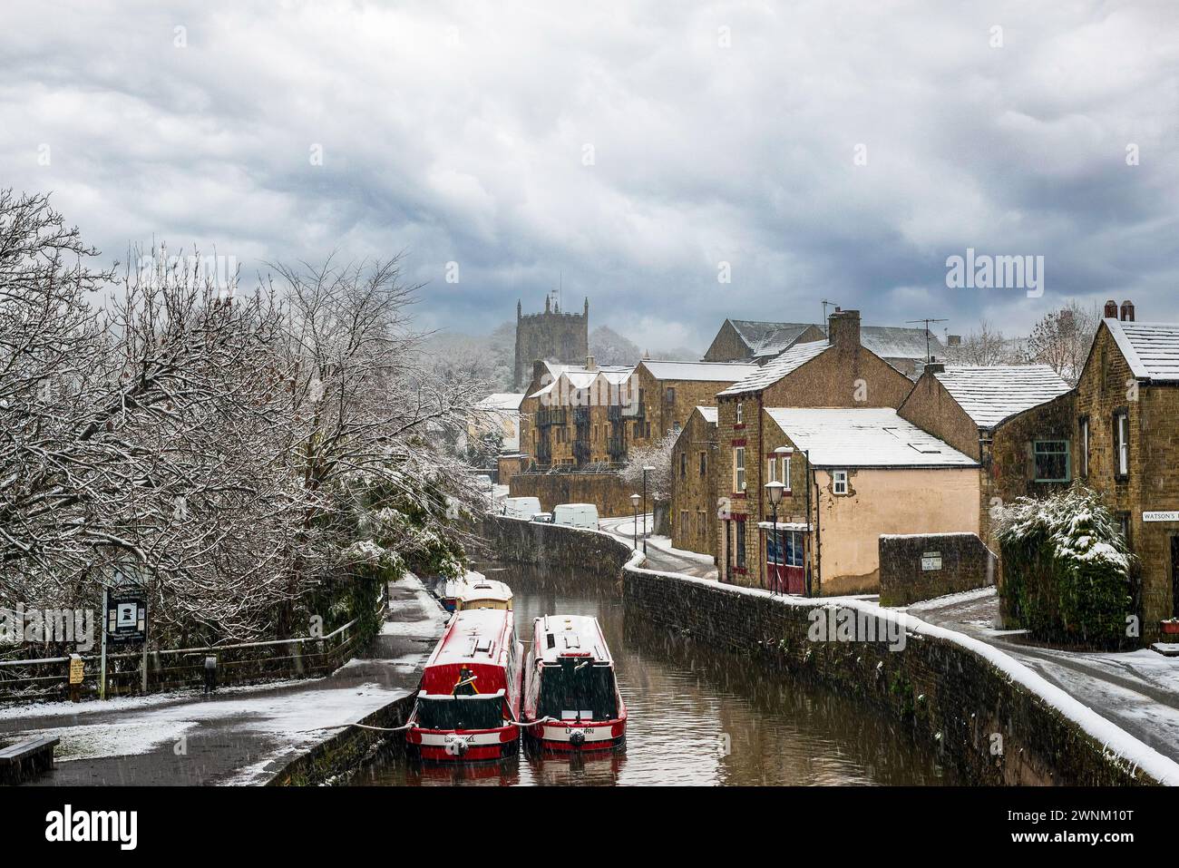 Skipton Canal & Castle in Snow Stock Photo - Alamy