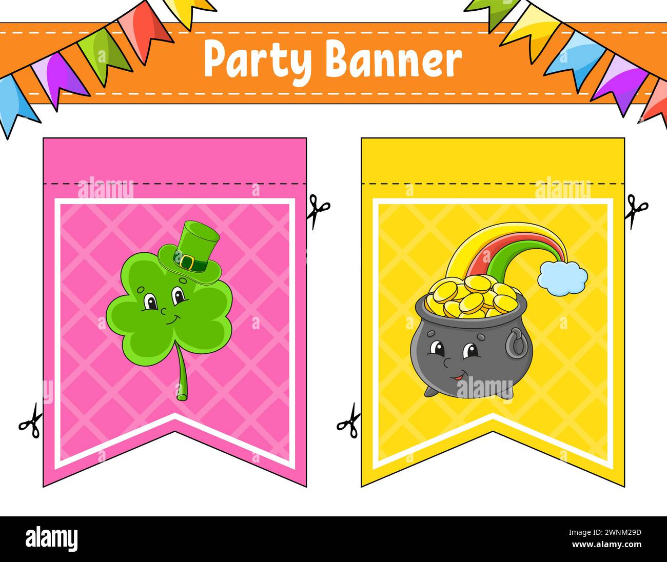Party banner. With cute cartoon characters. For holidays, birthday ...