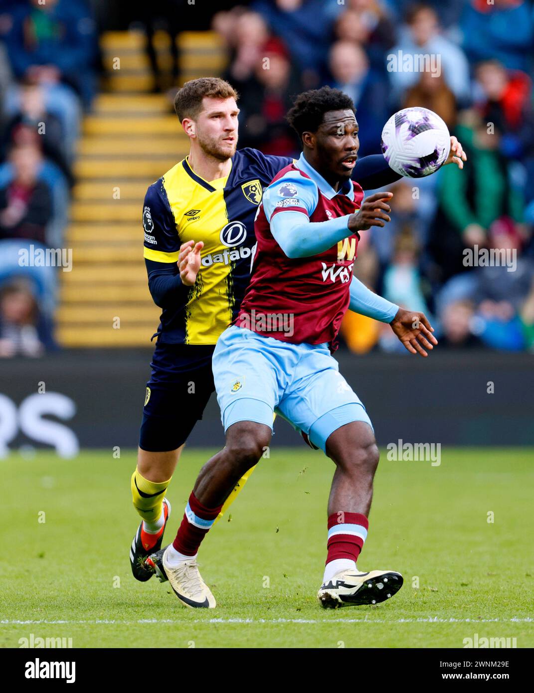 Burnley's David Datro Fofana (right) and Bournemouth's Chris Mepham ...
