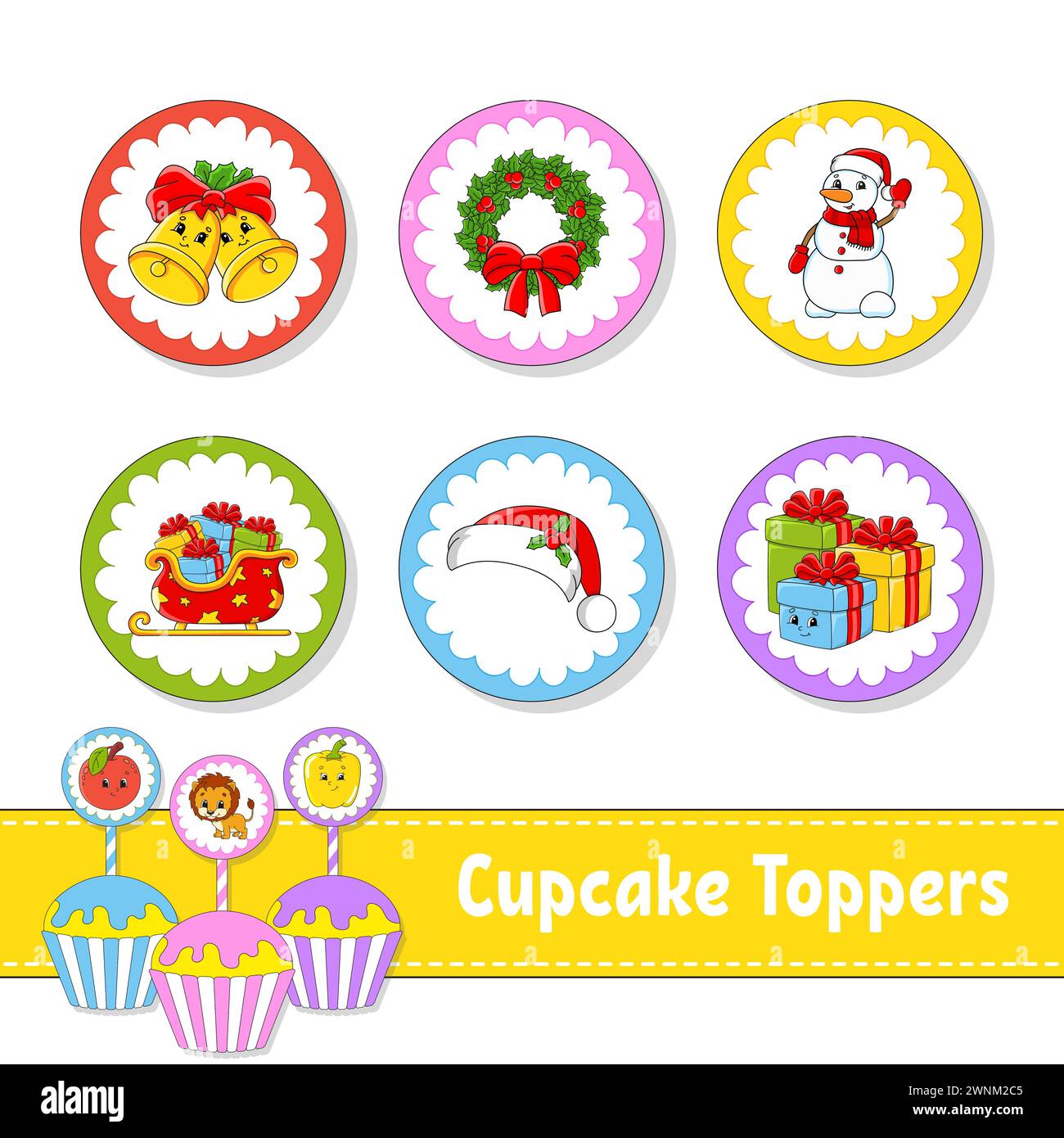 Cupcake Toppers. Set of six round pictures. cartoon characters. Cute ...