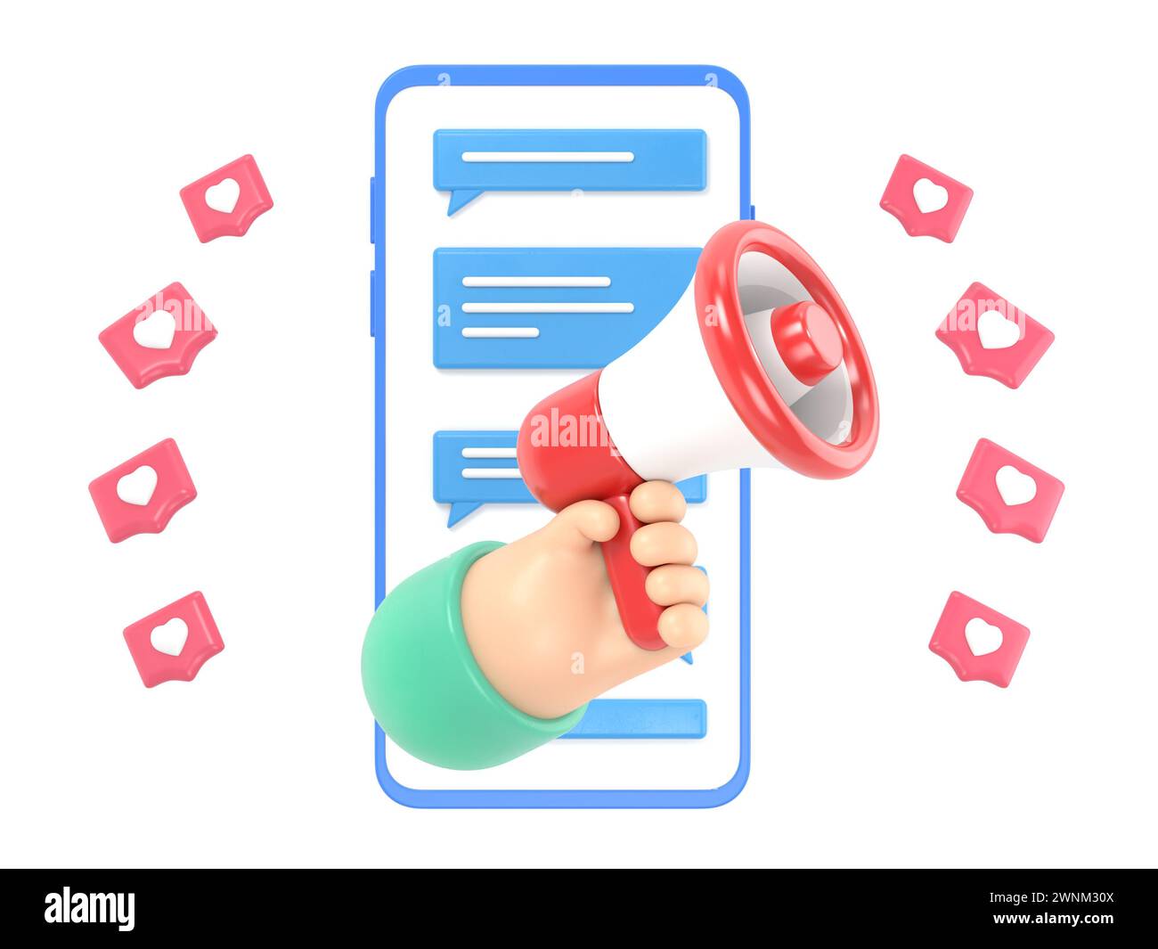 Post information alert from hand with megaphone or loudspeaker on a ...