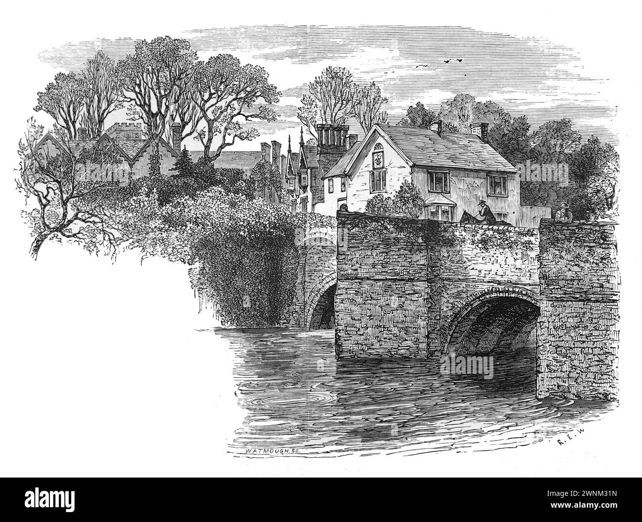Ludford Bridge, Ludlow in the 19th century; Black and white ...