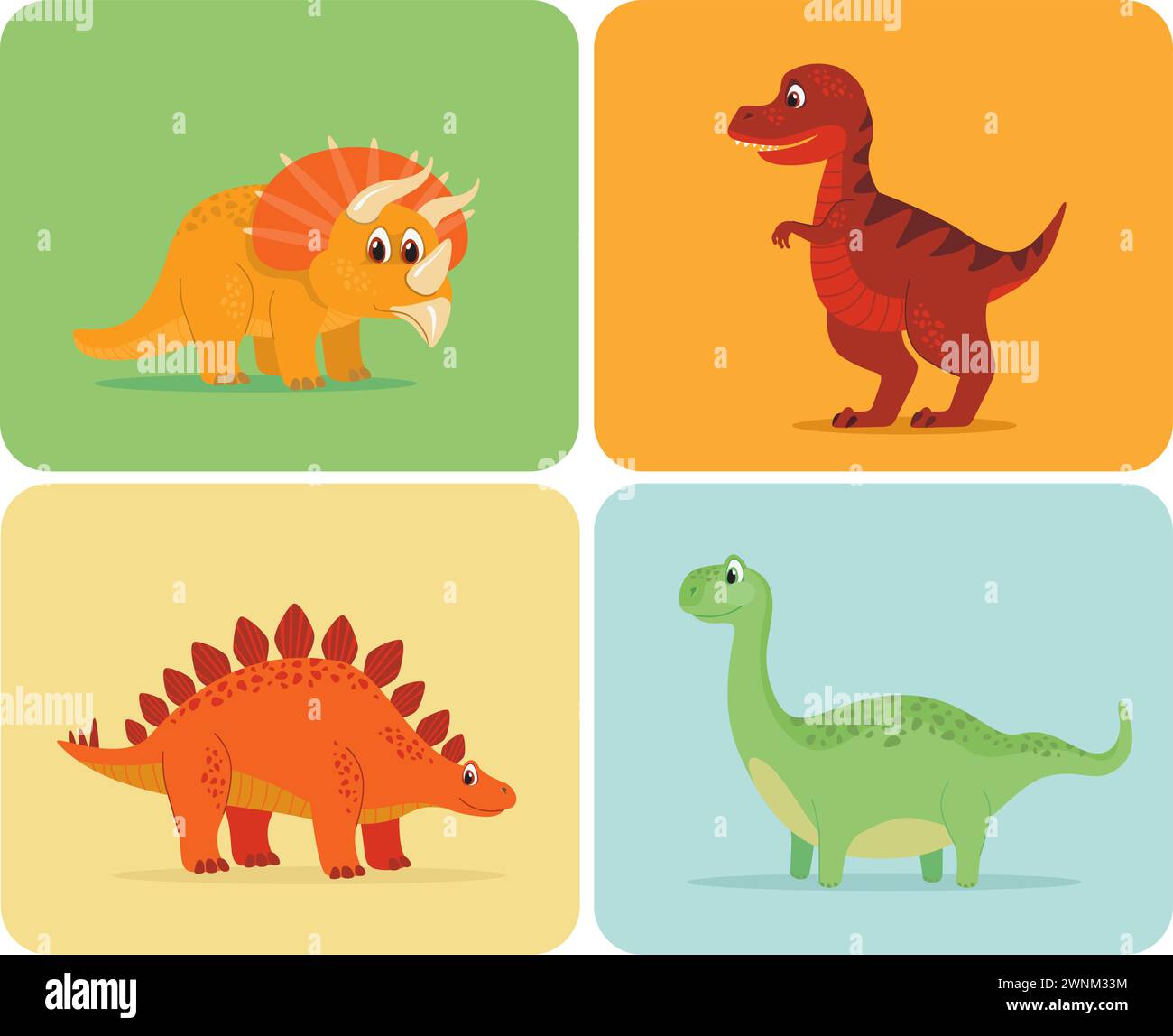 set of funny dinosaurs including T-rex, Brontosaurus, Triceratops ... set of funny dinosaurs including T-rex, Brontosaurus, Triceratops ...