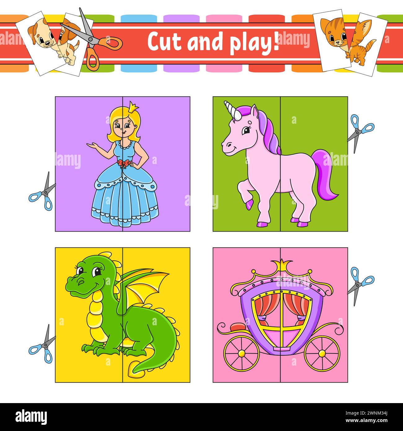 Cut and play. Flash cards. Color puzzle. Education developing worksheet ...