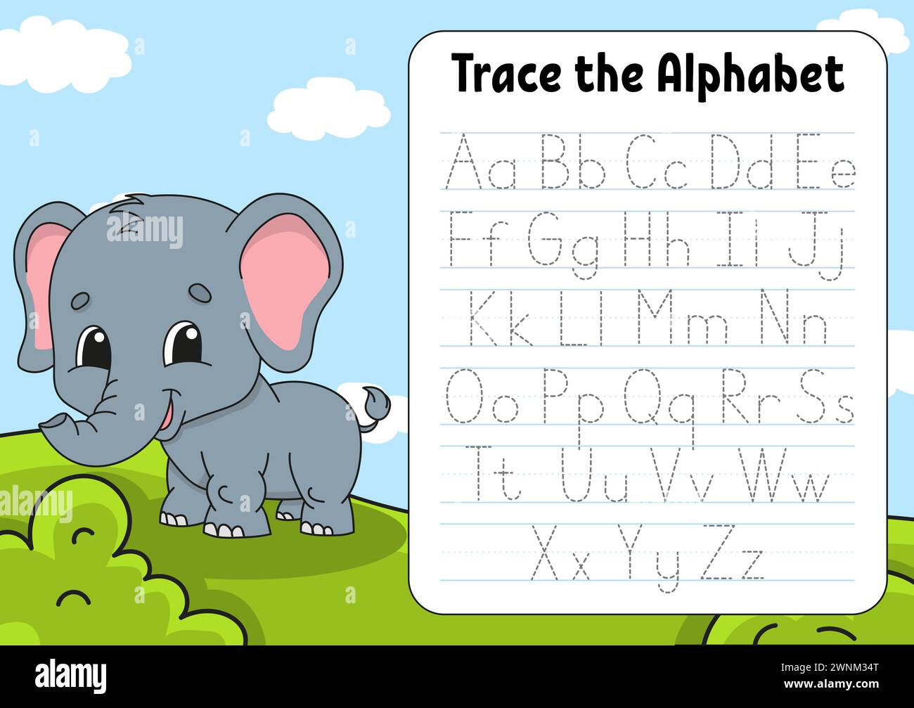 Writing letters. Tracing page. Practice sheet. Worksheet for kids. Learn alphabet. Cute ...
