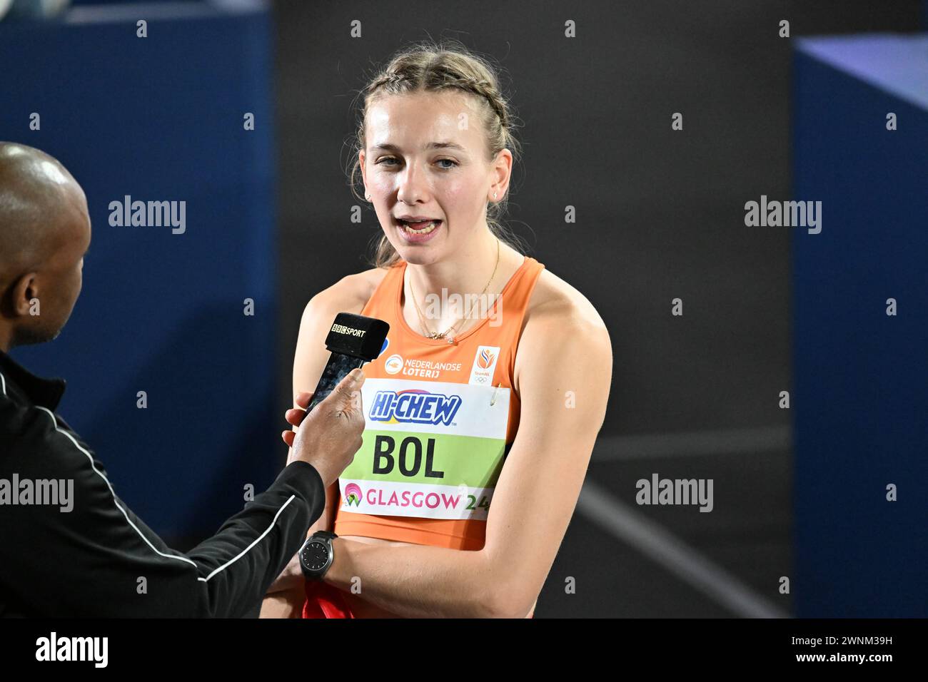 Glasgow, UK . 02nd Mar, 2024. Femke Bol wins gold in the women's 400m ...