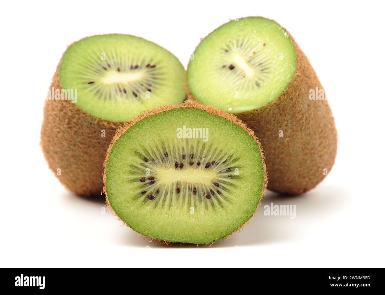 Whole kiwi fruit and his sliced segments isolated on white background ...