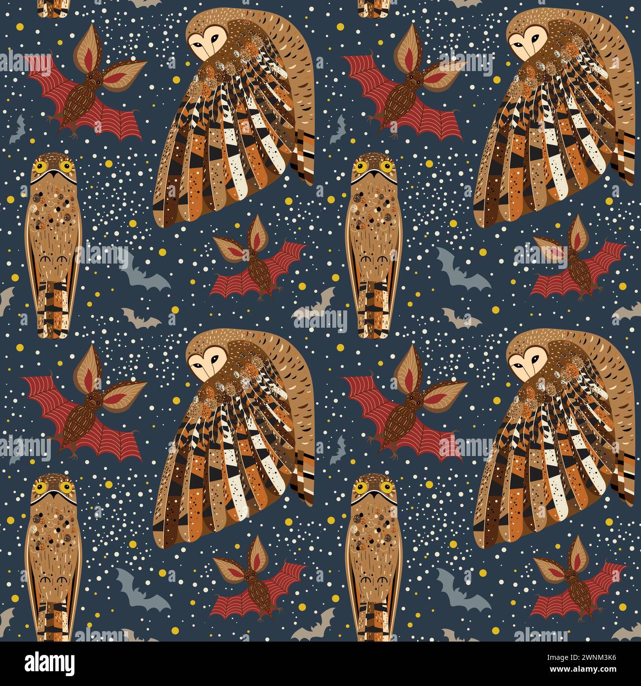 Nocturnal Birds and Animals Seamless Pattern Stock Vector Image & Art ...