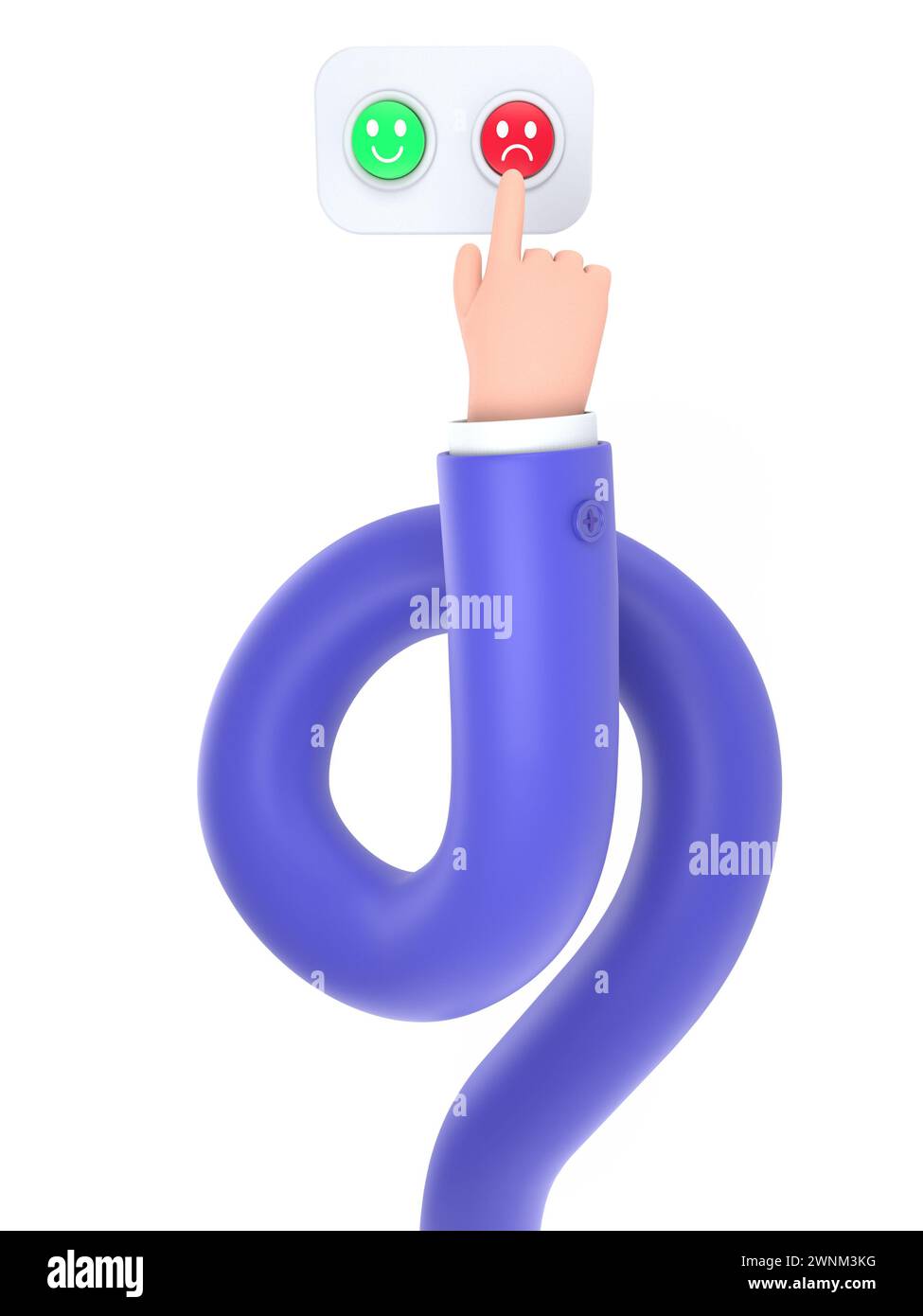 Disappointed customer cartoon hand presses the red button. Business or ...