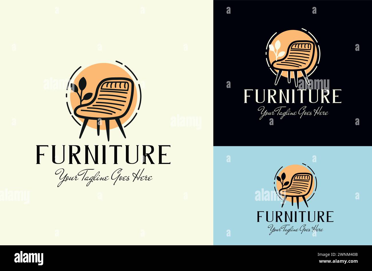 Modern minimalist room interior, furniture gallery logo design vector ...