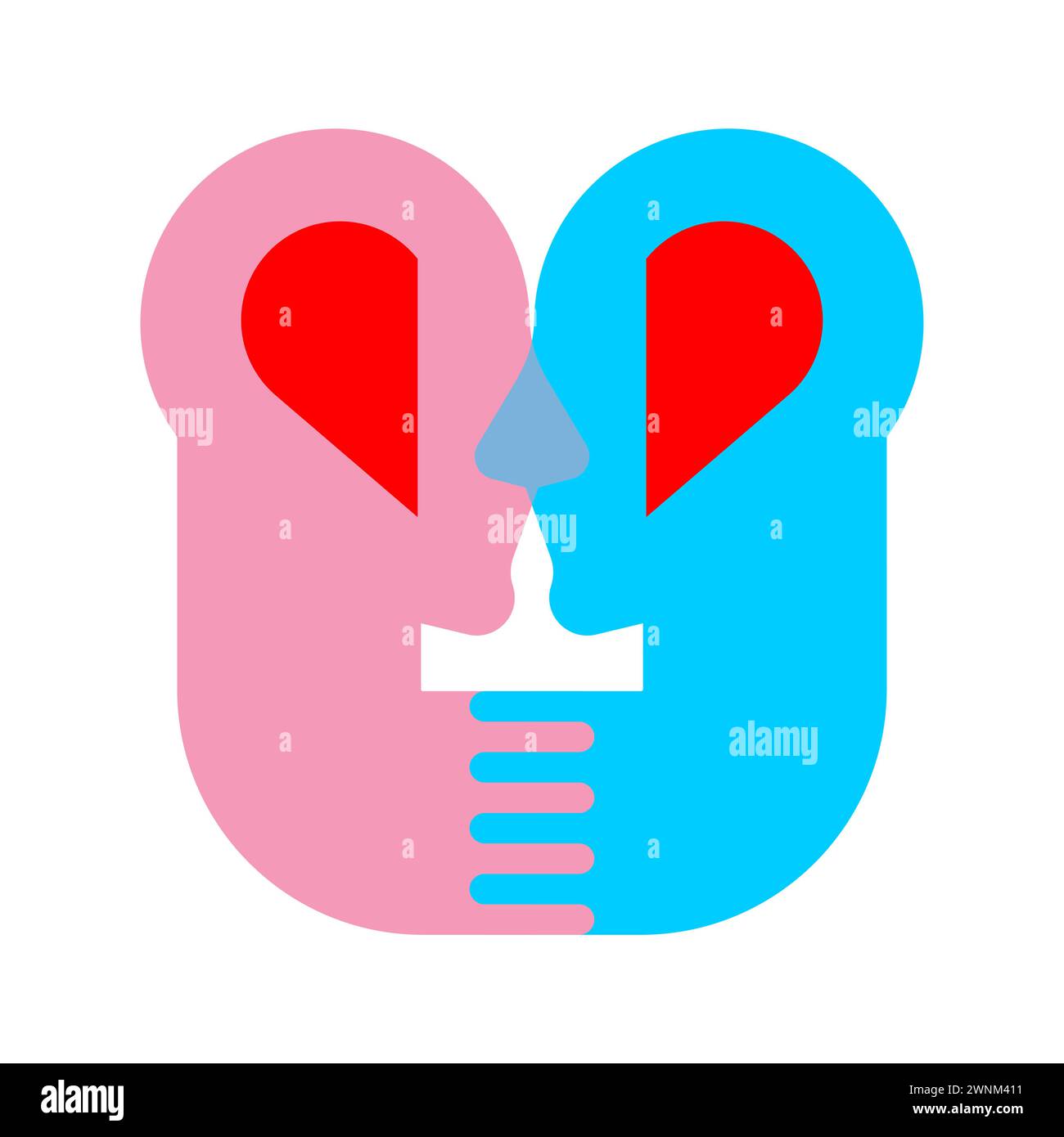 Heart in two heads. Lovers concept icon. Love sign Stock Vector Image ...