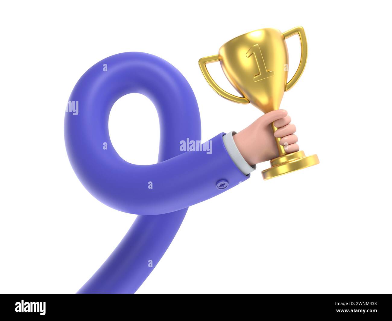 Cartoon Gesture Icon Mockup.Golden trophy awards hold in hand winner ...