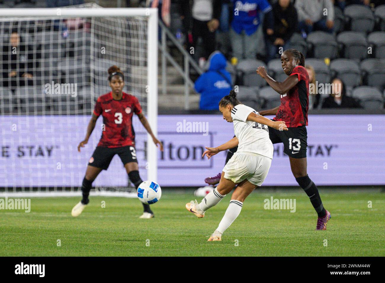 Costa Rica defender María Paula Elizondo (12) takes a shot against ...