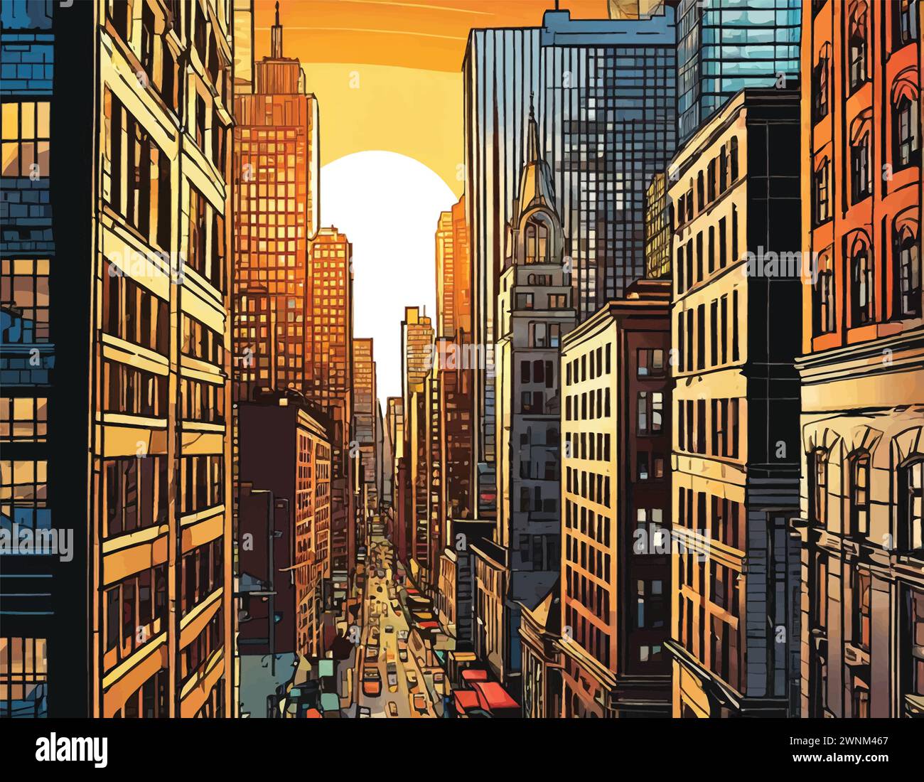 Golden hour warm glow iconic new york city skyline hi-res stock ...